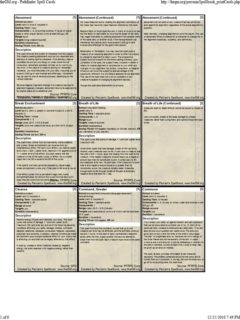 Cleric Spell Level 5 | PDF