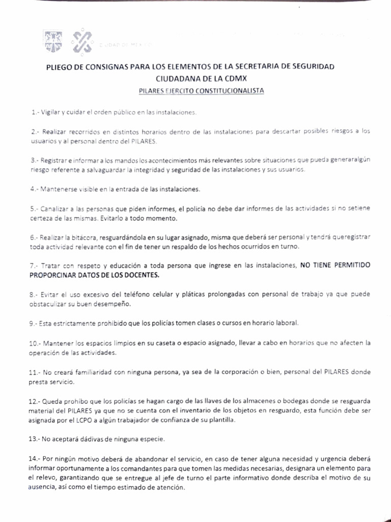 Pliego de Consignas Policiales CDMX | PDF | Policía