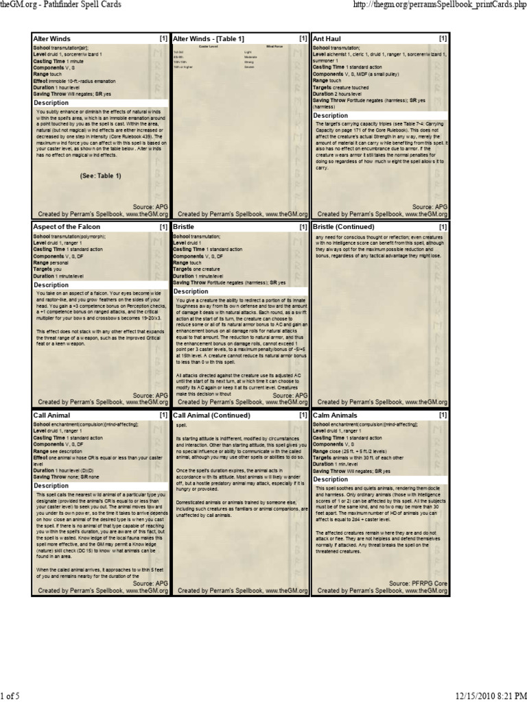 Druid Spell Level 1 | PDF | Odor