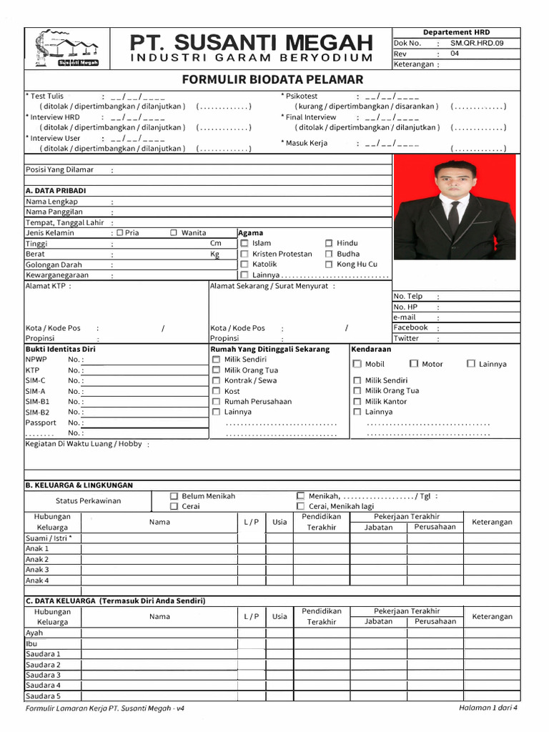 PTSM - Form Biodata Pelamar v4.2 | PDF