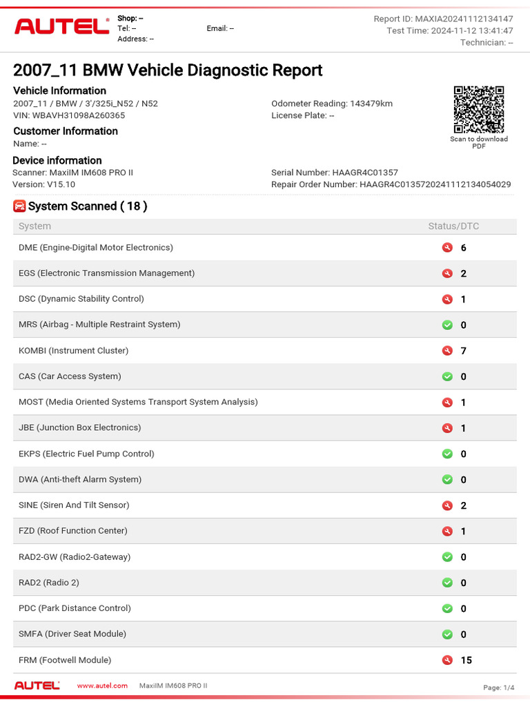BMW 325i Diagnostic Report 2024 | PDF | Land Vehicles | Automotive Industry