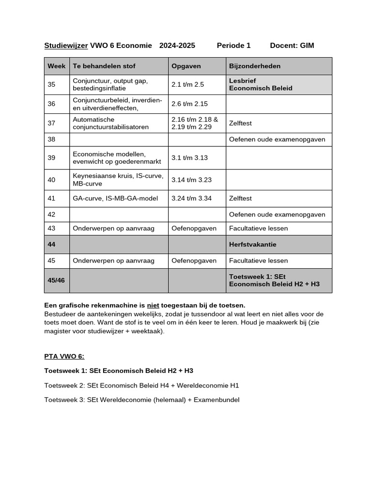 Studiewijzer 6VEC P1 2425 | PDF