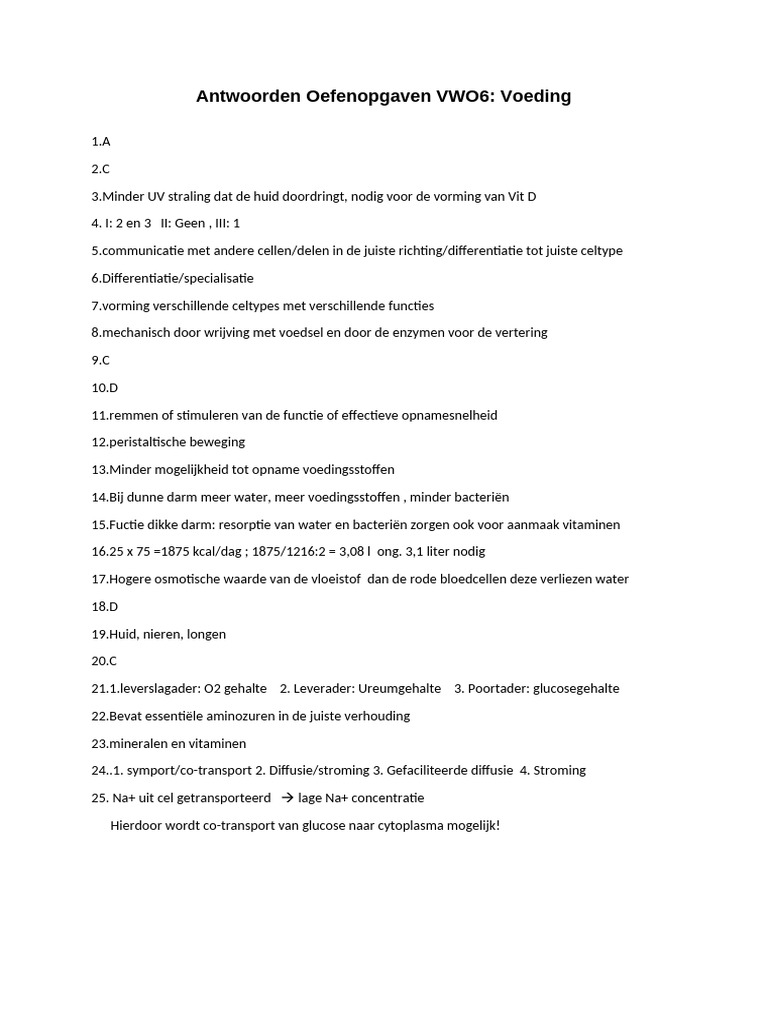 Antw Oefenopgaven Voeding | PDF