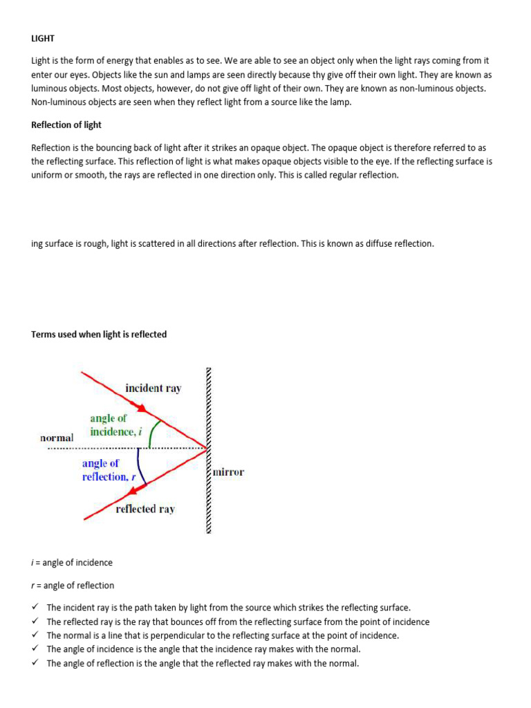 LIGHT notes | PDF | Refractive Index | Refraction
