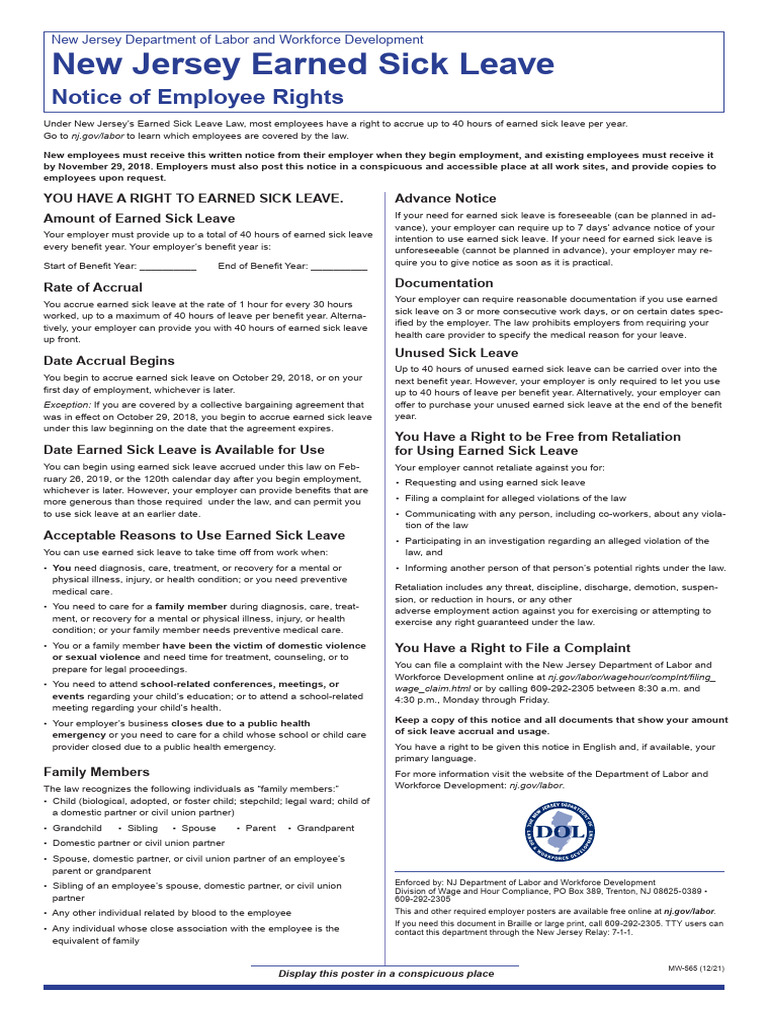 Earned Sick Leave NOTICE | PDF | Sick Leave | Employment
