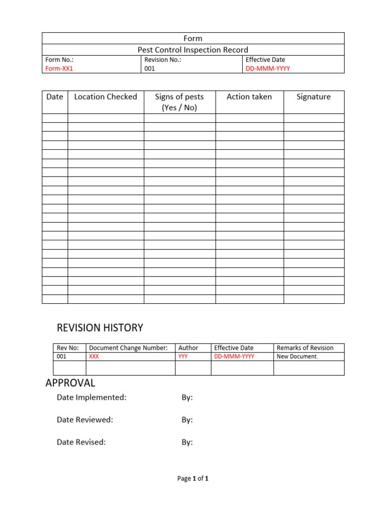 Pest Control Inspection Record Form | PDF