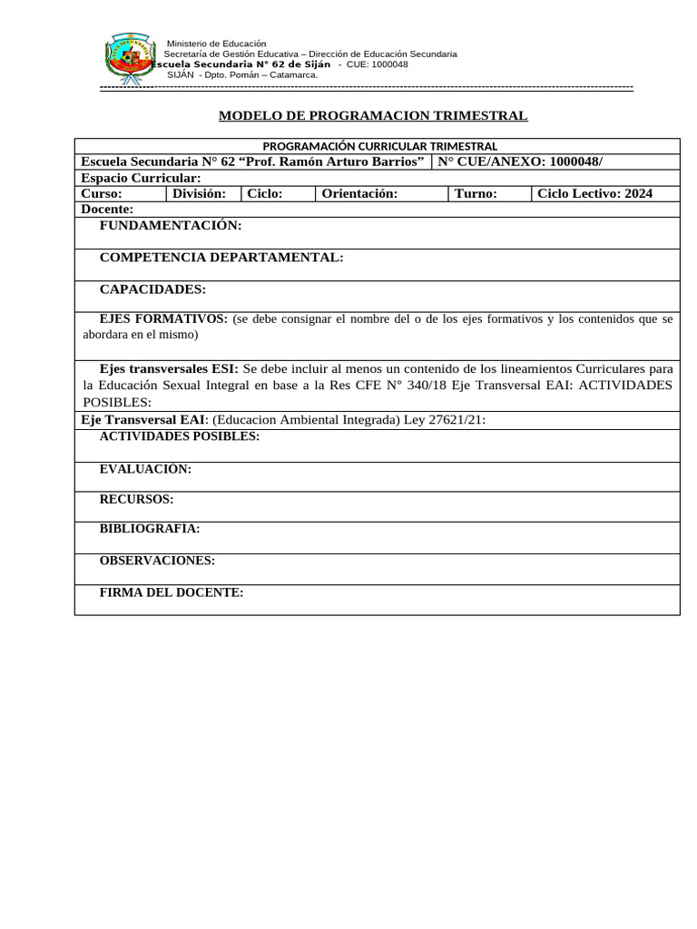 Modelo de Programacion Trimestral | PDF | Negocios