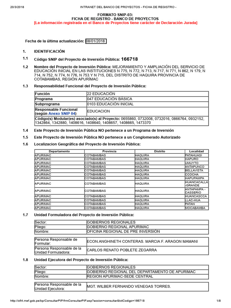 Ficha Snip Haquira | PDF | Enseñando | Presupuesto