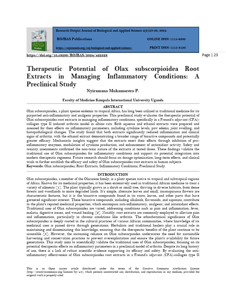 Olax subscorpioidea for Arthritis Relief | PDF | Anti Inflammatory ...