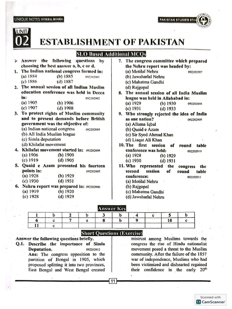 Unit 2 - Establishment of Pakistan | PDF