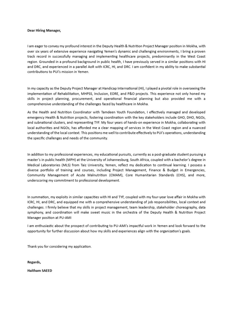 Deputy Health & Nutrition Manager Application | PDF | Wellness
