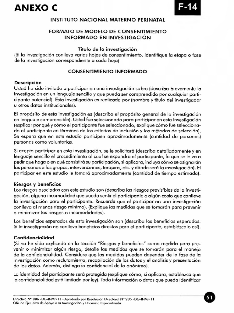 Formulario 14 - Modelo de Consentimiento Informado1 (1) | PDF