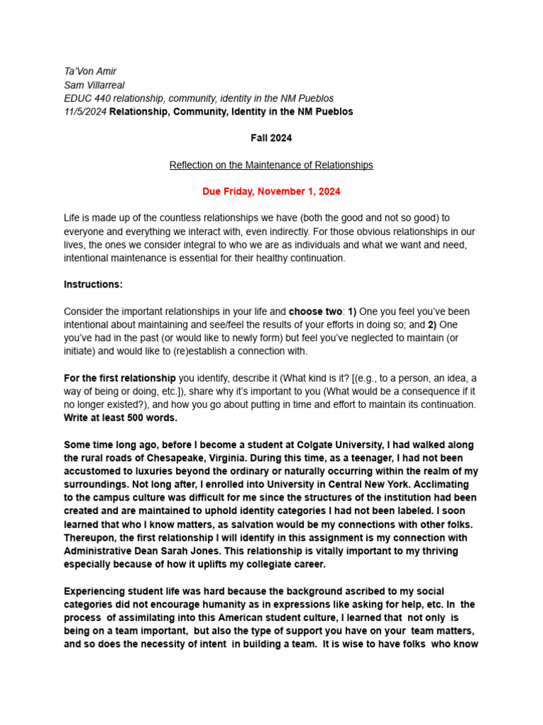 Reflection On The Maintenance of Relationships Assignment | PDF | Wellness