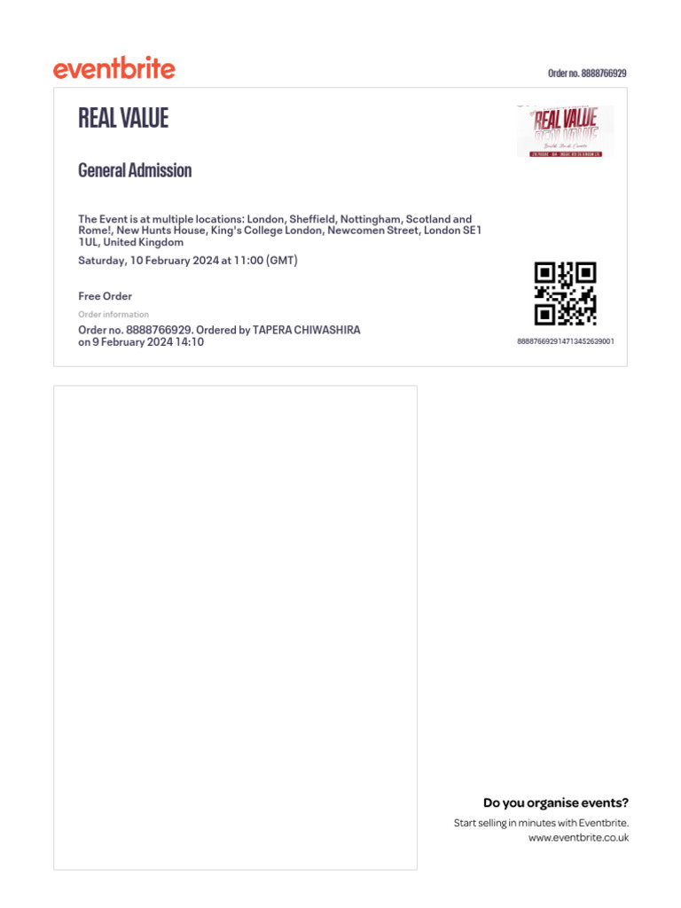Eventbrite Order Info: Real Value Event | PDF
