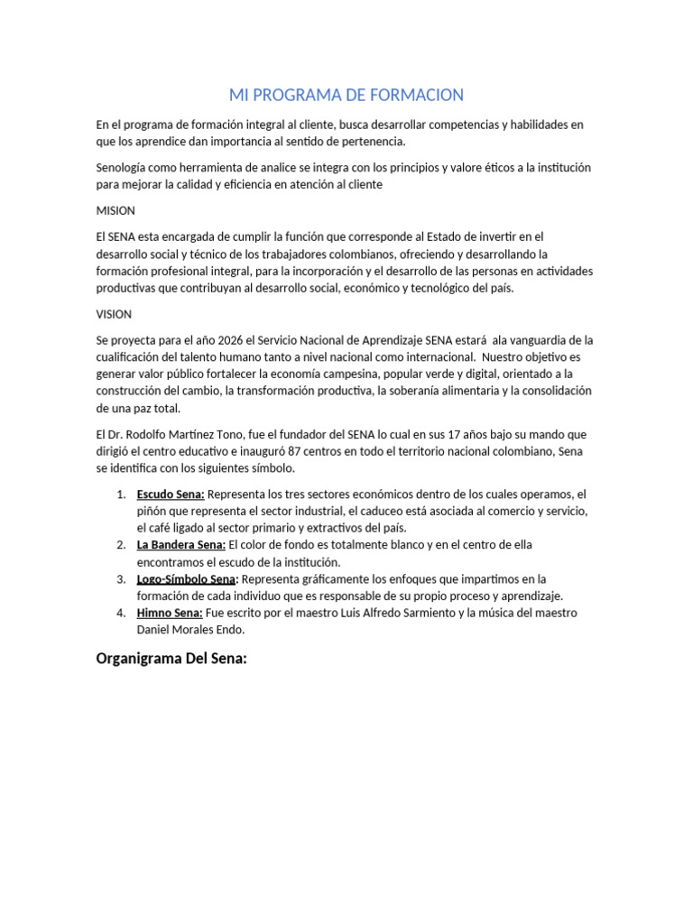 Mi Programa de Formacion Sena | PDF