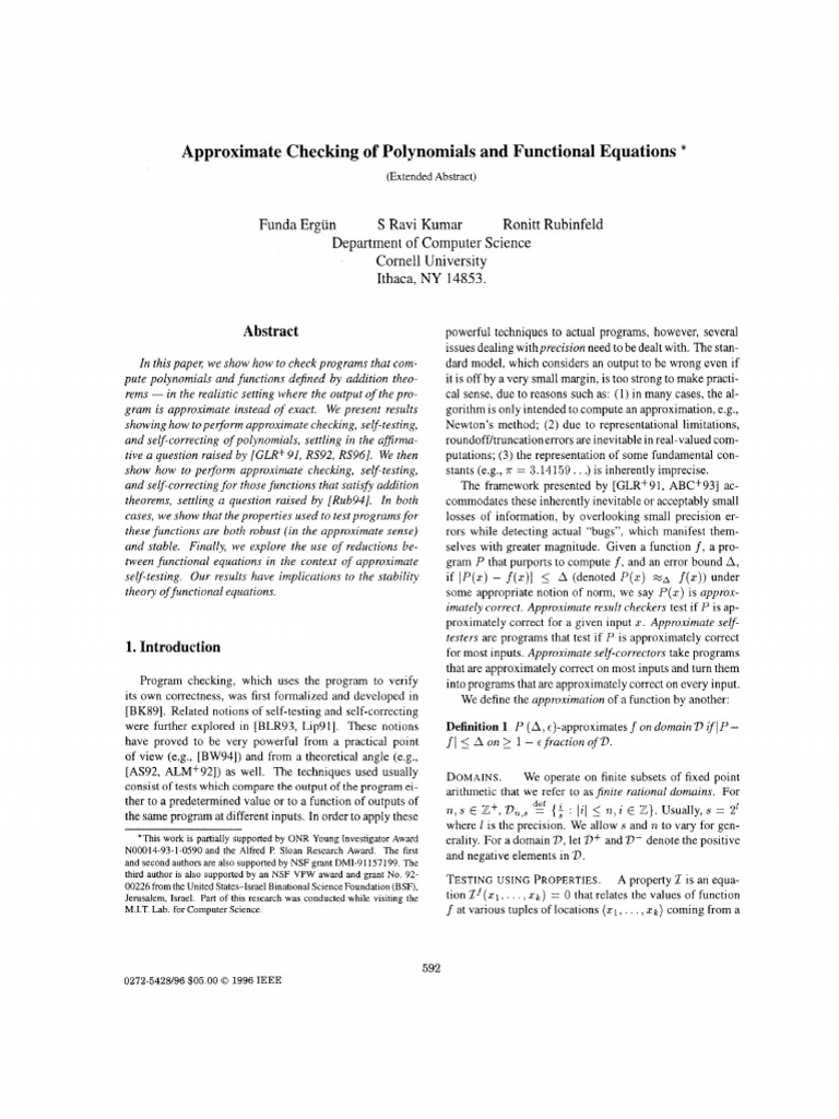 Approximate Checking of Polynomials and Functional Equations | PDF | Function (Mathematics ...