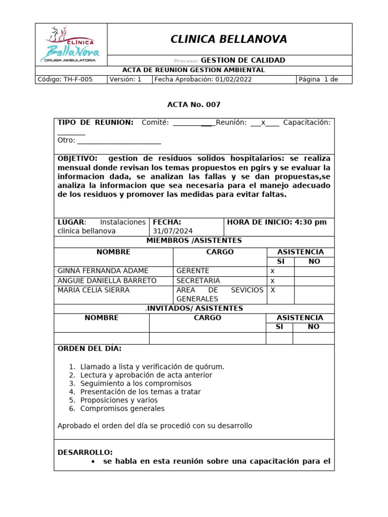 TH-F-007 Acta de Reunion 8 | PDF