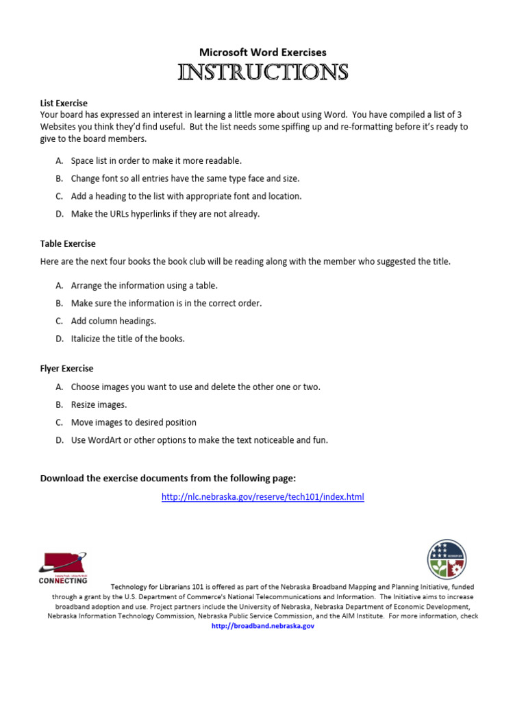 Word Exercise Instructions | PDF | Computers