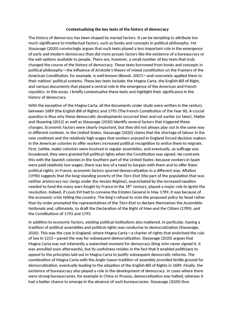 Assignment 2 Contextualizing The Key Texts of The History of Democracy ...