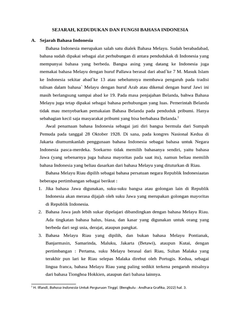 Sejarah dan Fungsi Bahasa Indonesia | PDF