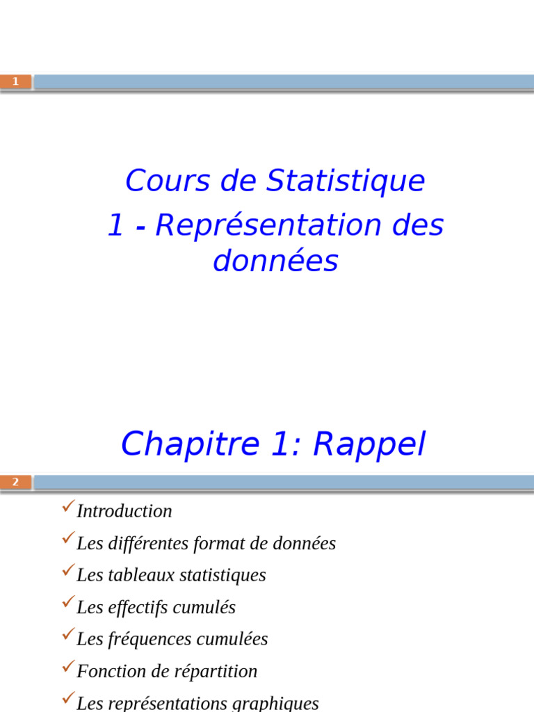 Chapitre 1 ReprÃ©sentation Des Donnã©es | PDF | Statistiques | Loi de probabilité