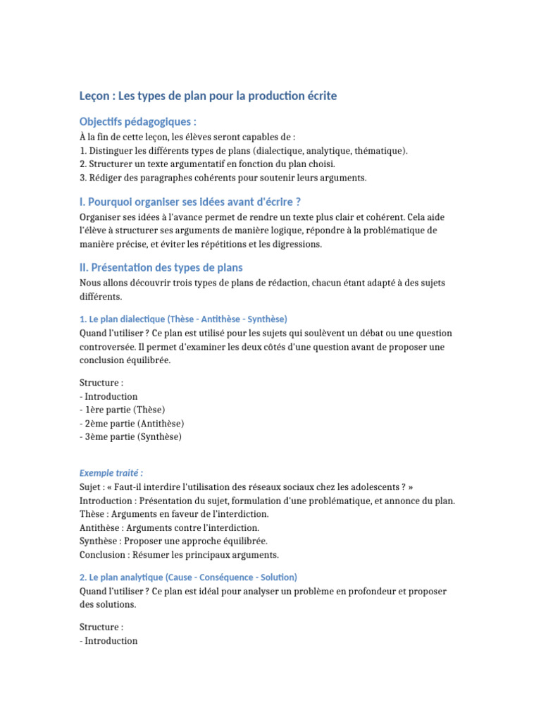 Types de plans pour la production écrite | PDF | Évolution de carrière ...