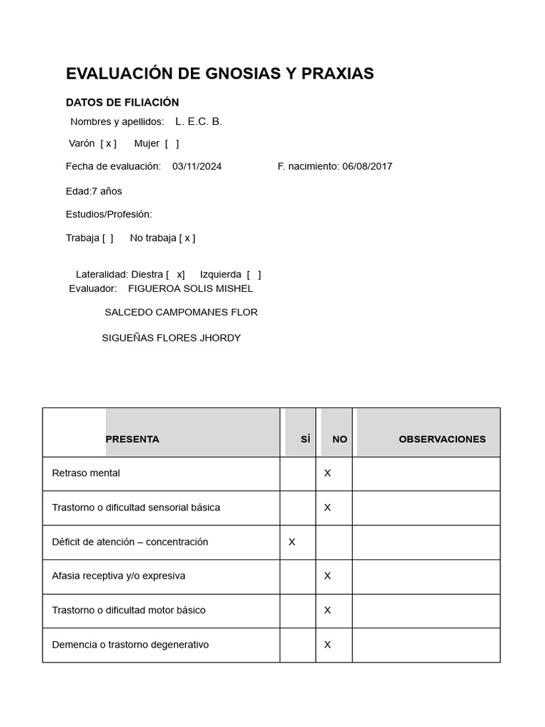 Evaluación de Gnosias y Praxias | PDF