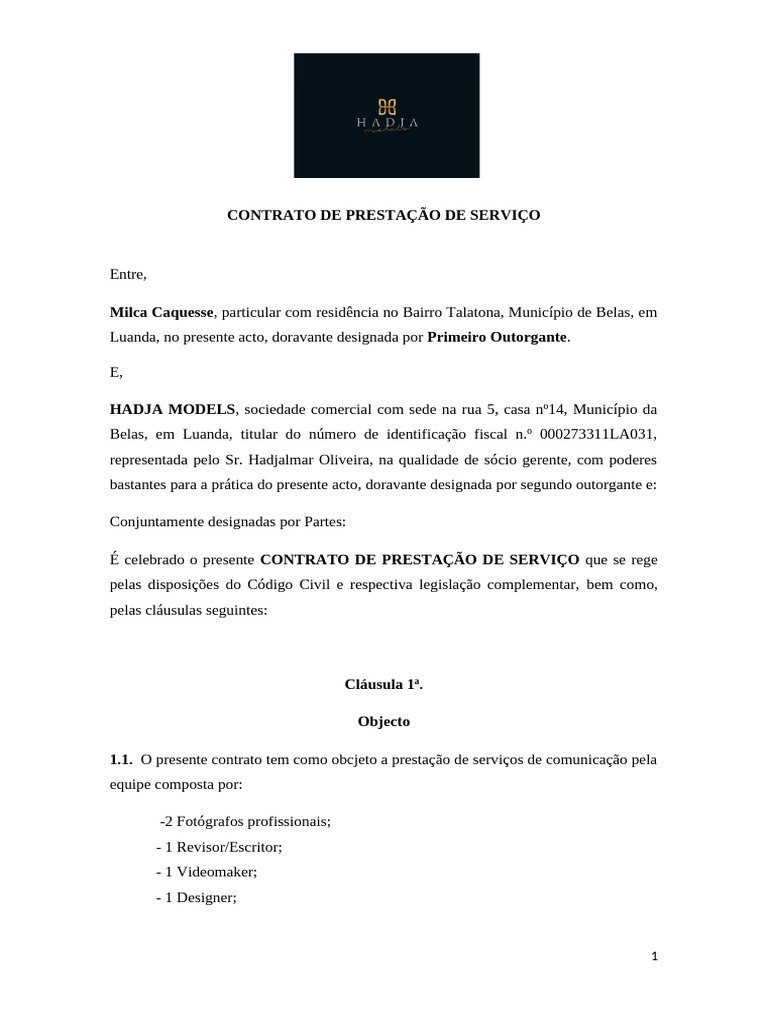 Contrato de Prestação de Serviço - Milca Caquesse | PDF | Direito ...