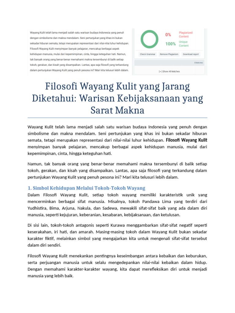 Filosofi Wayang Kulit Yang Jarang Diketahui | PDF | Filsafat | Fiksi Umum