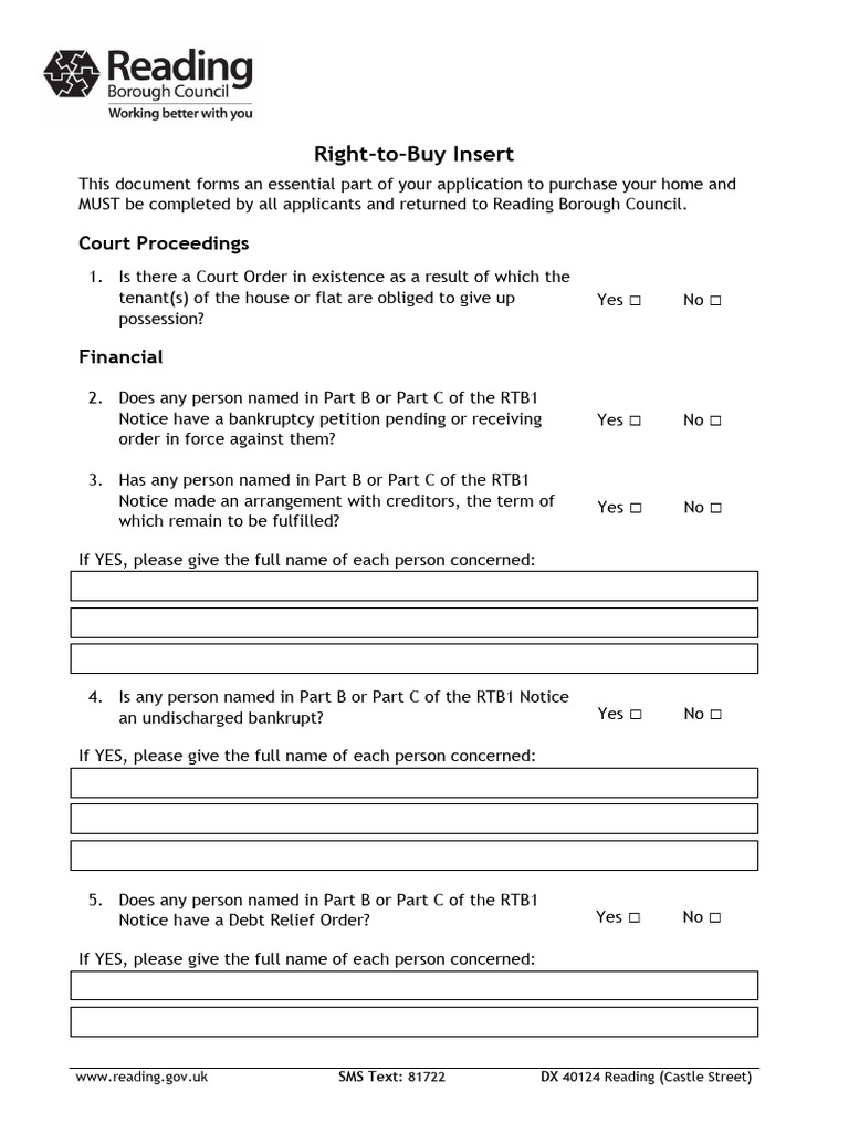 Supplementary - RTB - Form Sept 2022 1 | PDF | Bankruptcy | Loans