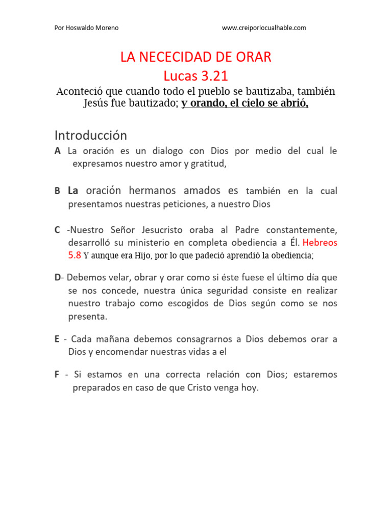 La Nececidad de Orar | PDF | Oración | Cristo (título)