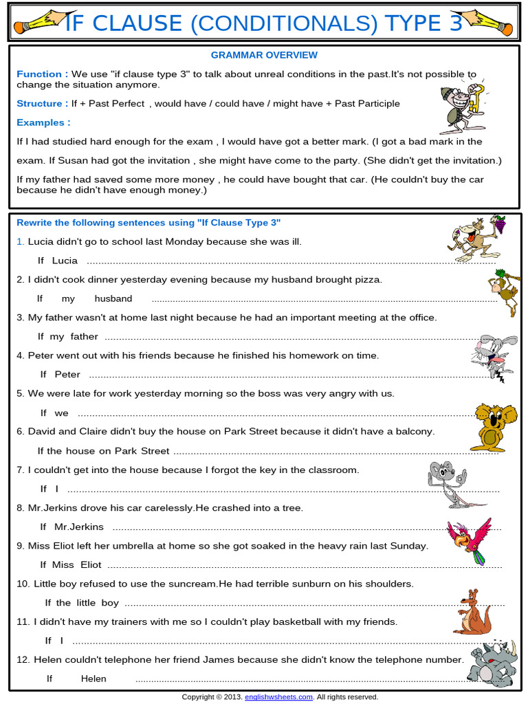 Conditionals If Clause Type 3 Worksheet | PDF | Syntax | Language Mechanics