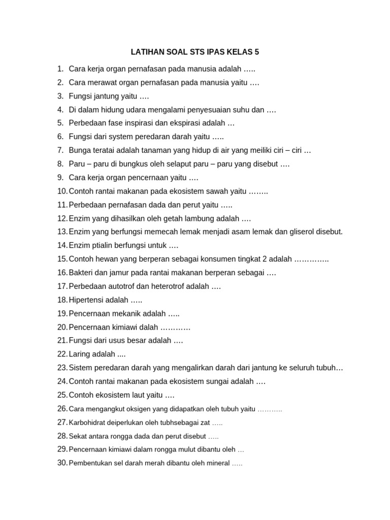 Latihan Soal STS Ipas Kelas 5 | PDF | Sains & Matematika