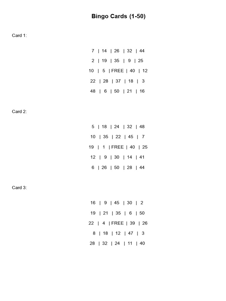 Bingo - Cards Martes 8 | PDF