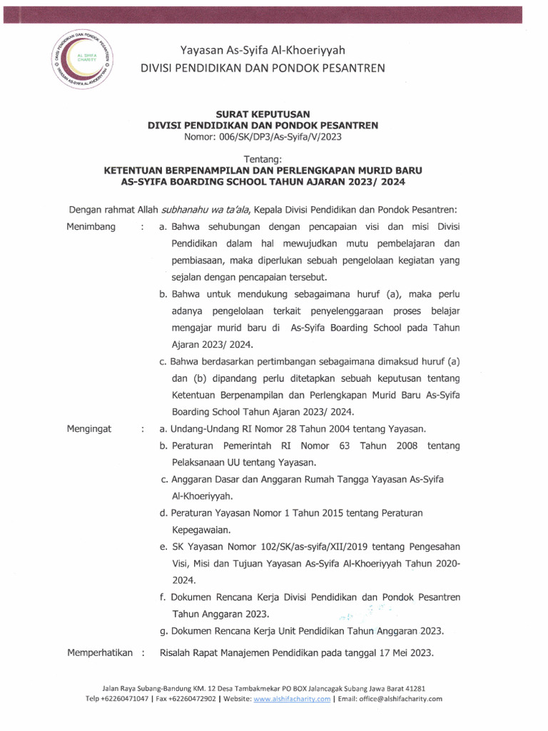 DP3 - 2023 - SK - 05 - 006 - Perlengkapan Murid Baru TA 2023 2024 | PDF