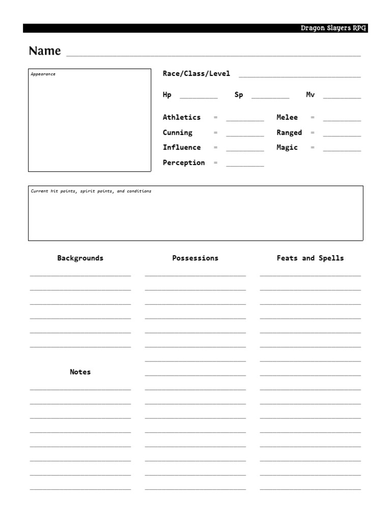 BBP-DSRPG CharacterSheet V7a | PDF | Role Playing Games | Role Playing Video Games