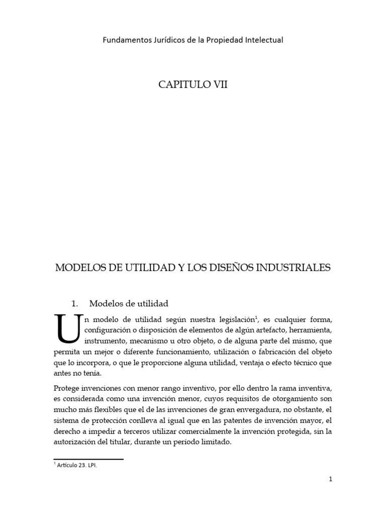 Capitulo 7 Vii Modelos de Utilidad y Diseños Industriales | PDF ...