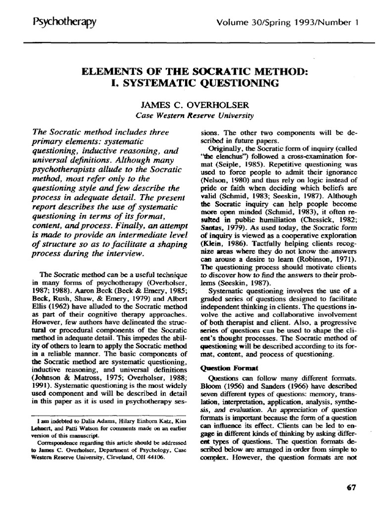 Elements of The Socratic Method I Systematic Questioning | PDF