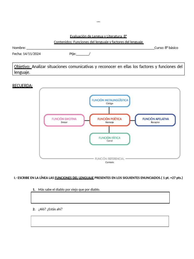 Evaluación Octavo 8 | PDF | Artes del lenguaje y disciplina | Estudios ...