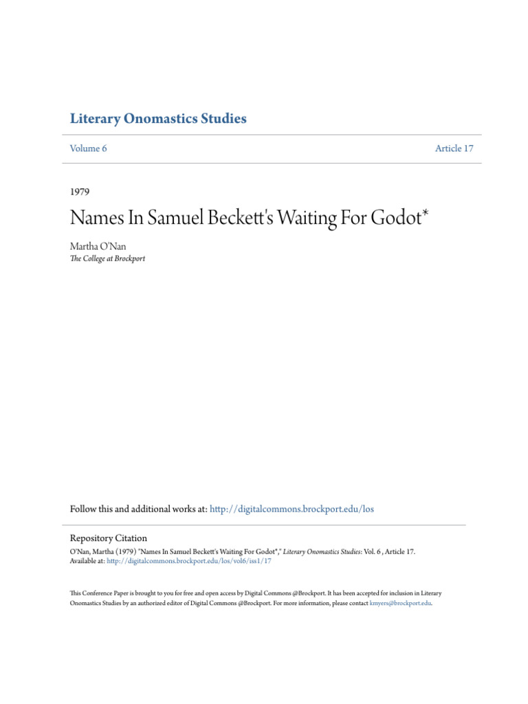 Names in Samuel Becketts Waiting For Godot | PDF | History