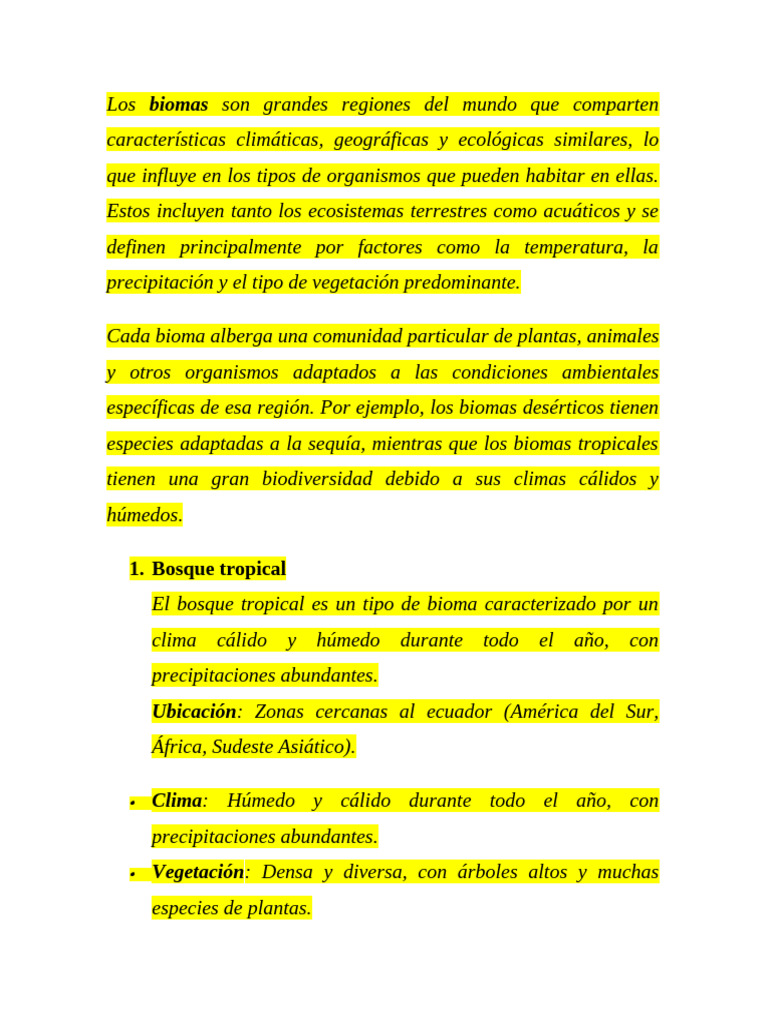 Tipos de Biomas: Características y Ejemplos | PDF | Desierto | Clima