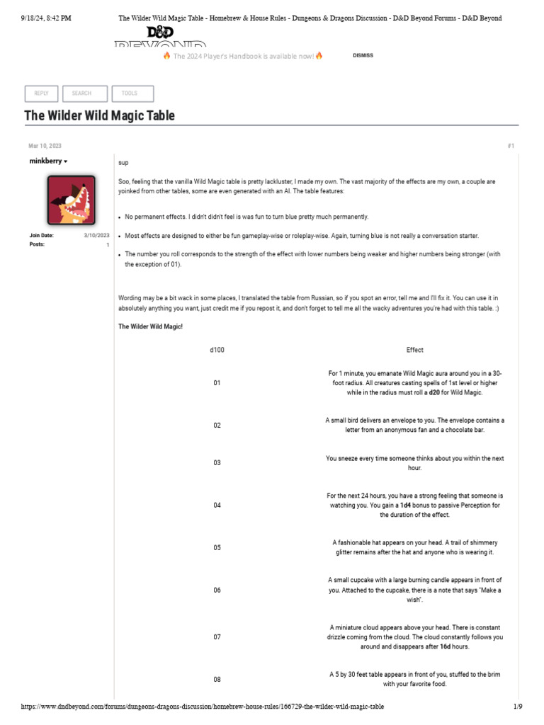 The Wilder Wild Magic Table - Homebrew & House Rules - Dungeons ...