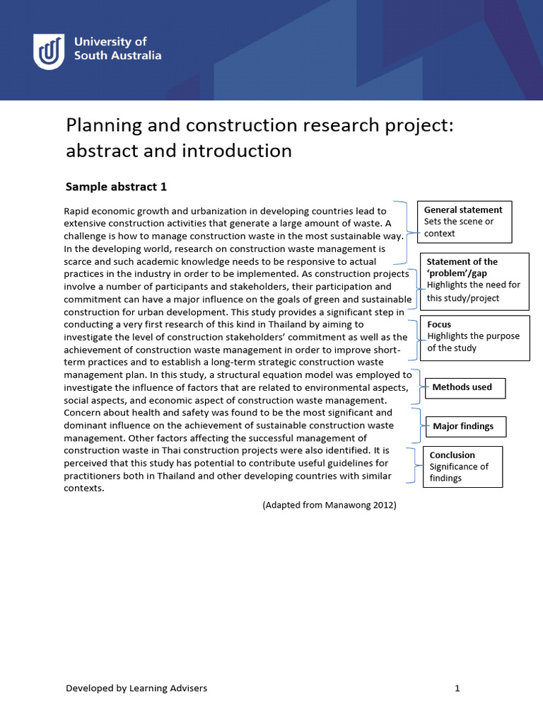 Planning and Construct Research Proj Abstract Intro Oct 2017 | PDF ...