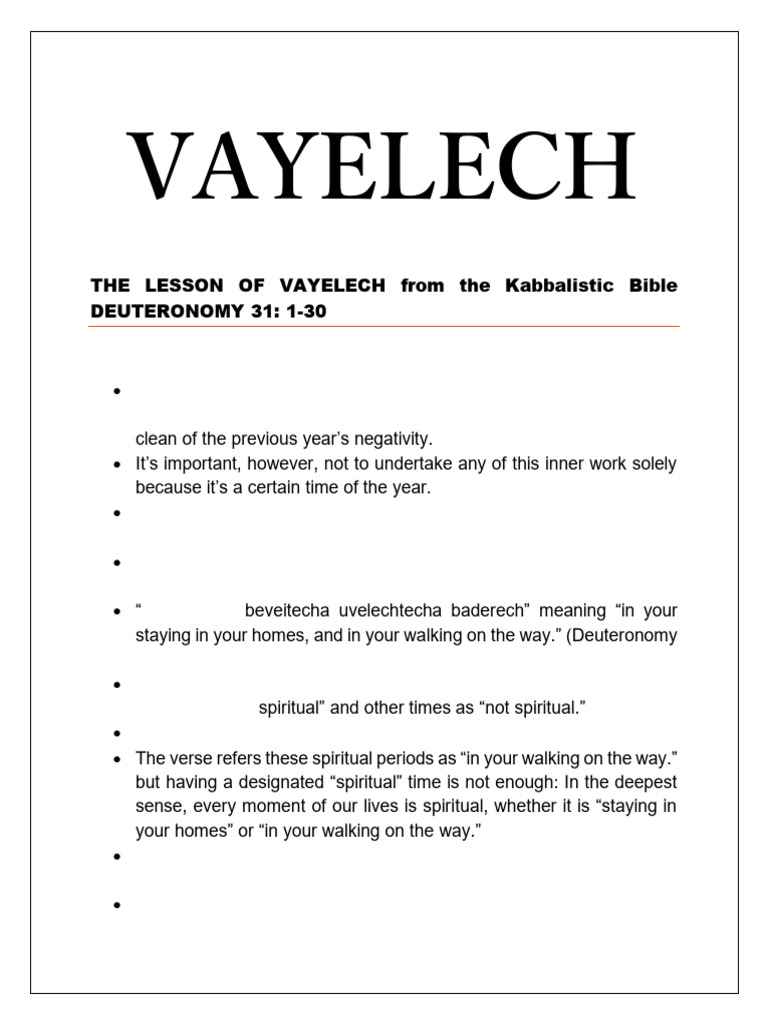 VAYELECH RAV BERG Summary | PDF | Torah | The Exodus