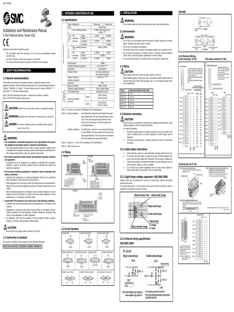 VQC Series Solenoid Valve Manual | PDF | Valve | Vacuum Tube