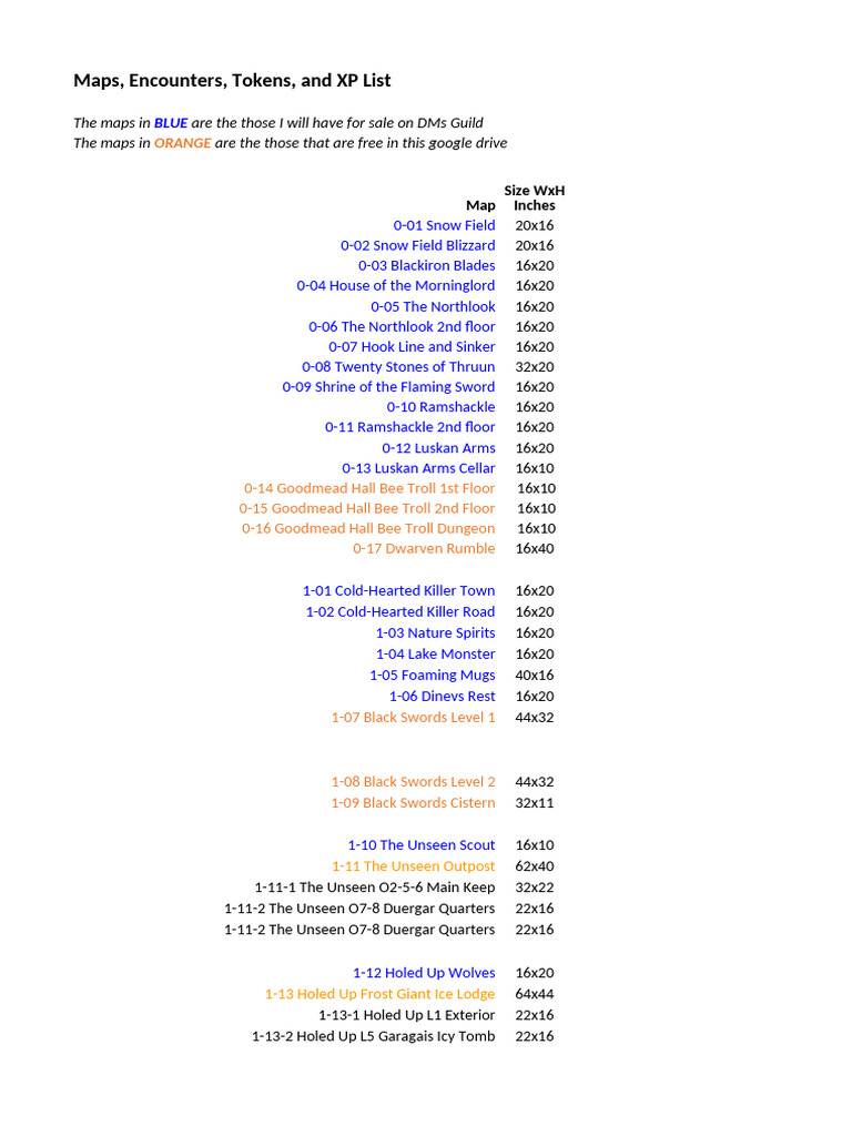 Maps, Encounters, Tokens, and XP List | PDF