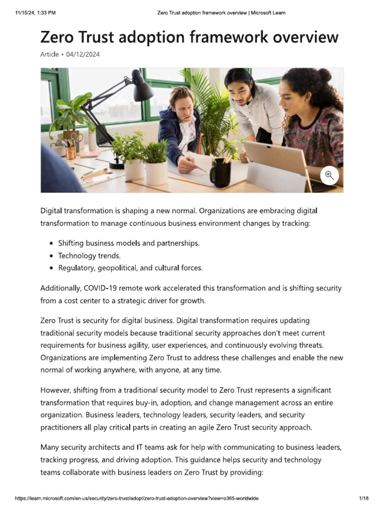 Zero Trust Adoption Framework Overview | PDF