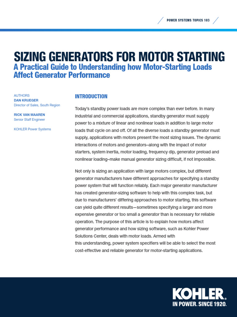 Kohler Sizing Generators For Motor Starting A Practical Guide To ...