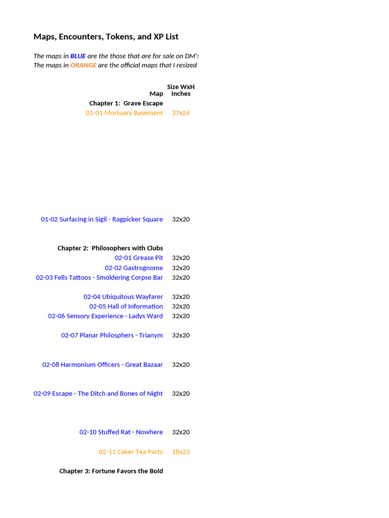 Maps, Encounters, Tokens, and XP List | PDF | Dungeons & Dragons