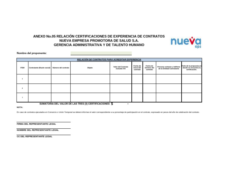 Anexo Nų. 05 Relaci N de Certificaciones de Experiencia de Contratos | PDF | Derecho